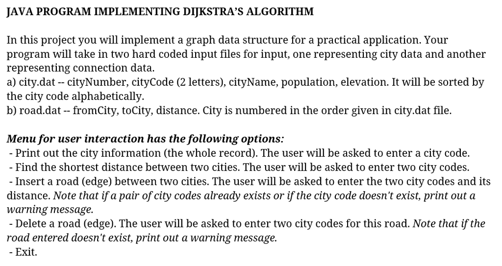 JAVA Dijkstra's algorithm city.dat 1 AN ANAHEIM | Chegg.com