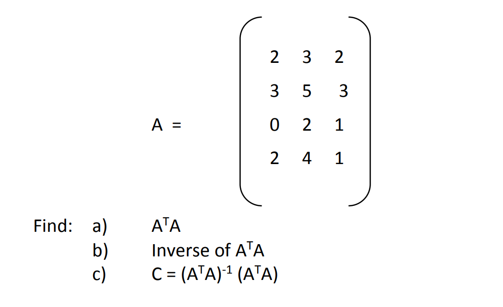 Solved 2 4 1 Find: a)ATA b) c) Inverse of ATA C = (ATA)-1 | Chegg.com