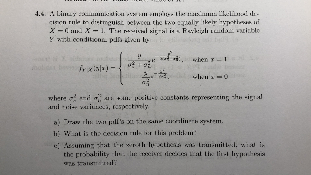 Solved 4 4 A Binary Communication System Employs The