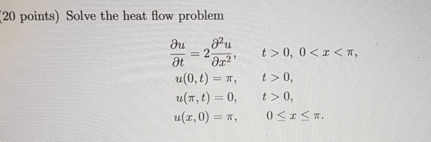 Solved 20 points) Solve the heat flow problem 2m2, a(0, t) = | Chegg.com