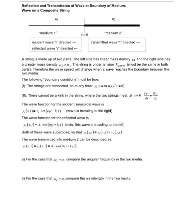 Solved Reflection and Transmission of Wave at Boundary of | Chegg.com