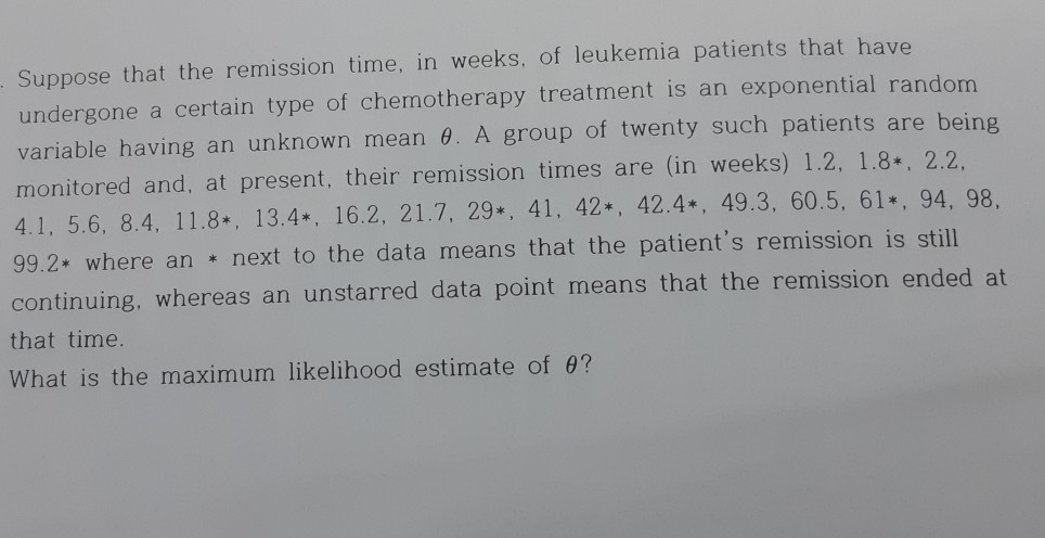 Solved Suppose that the remission time, in weeks, of | Chegg.com