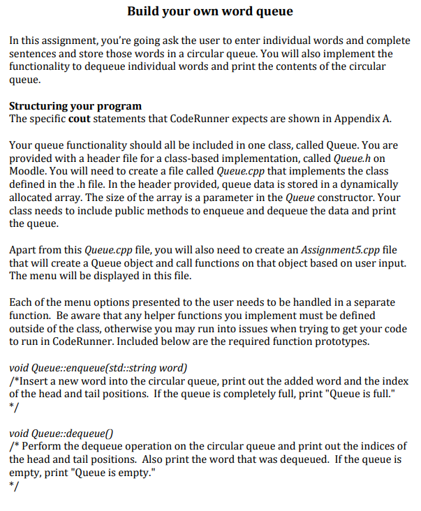Build your own word queue In this assignment, you're | Chegg.com