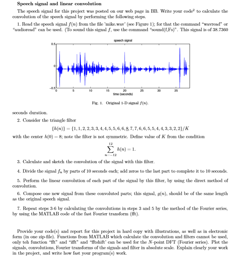 Speech signal and linear convolution The speech | Chegg.com