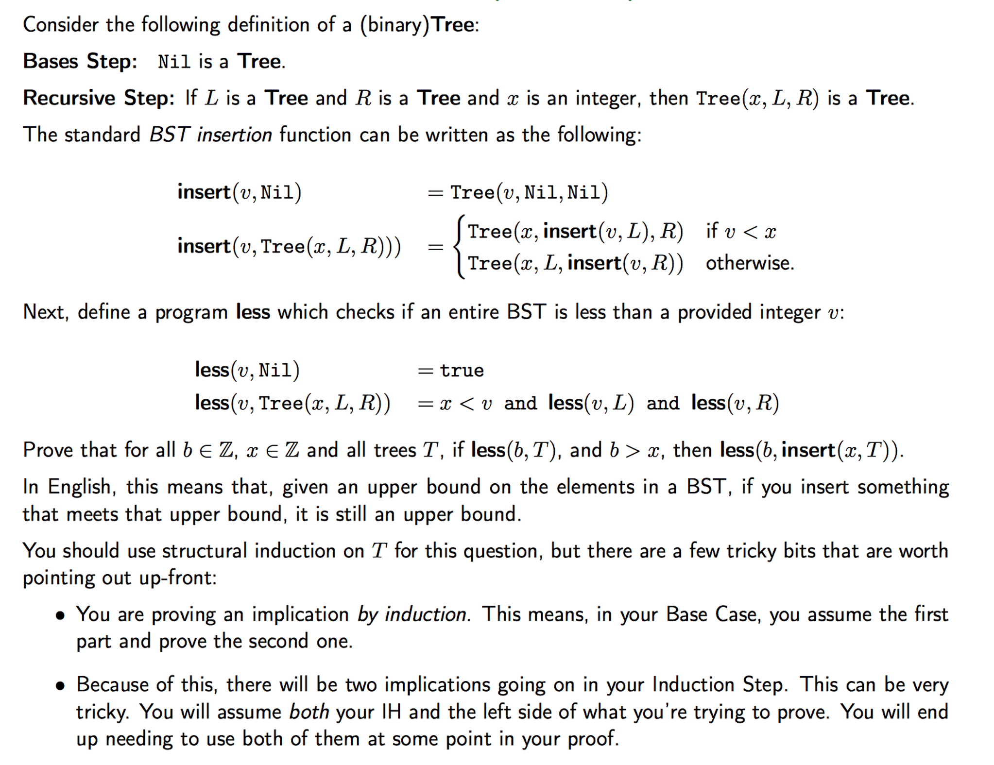 Consider the following definition of a (binary)Tree: | Chegg.com