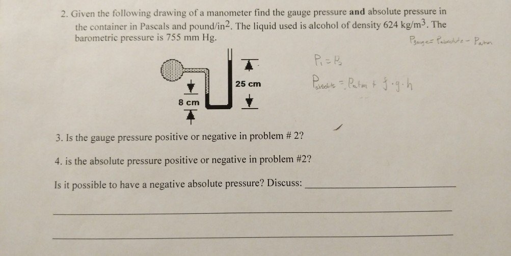 Solved 2. Given the following drawing of a manometer find | Chegg.com