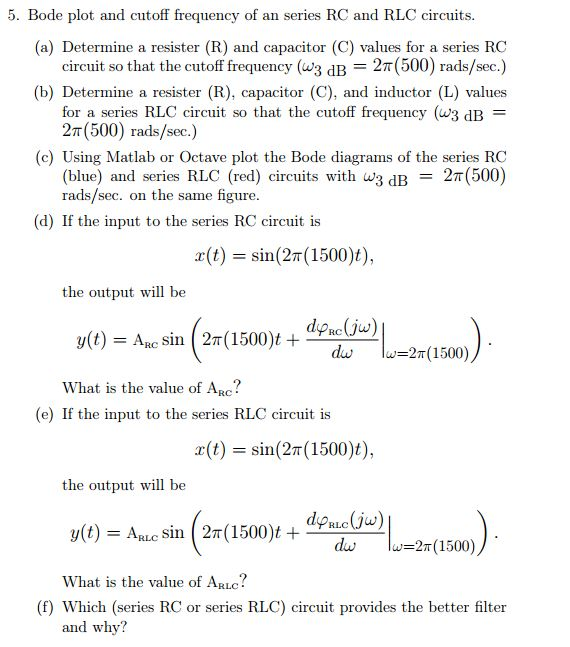 Bode plot and cutoff frequency of an series RC and | Chegg.com