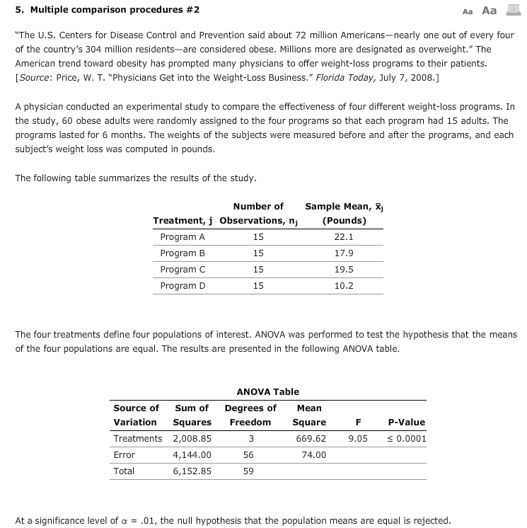Solved 5. Multiple comparison procedures #2 Aa Aa he U.S. | Chegg.com
