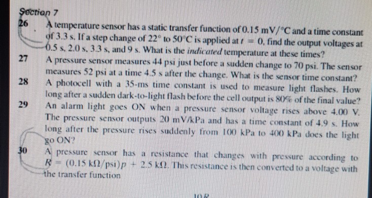 Solved A nemperature sensor has a static transfer function | Chegg.com