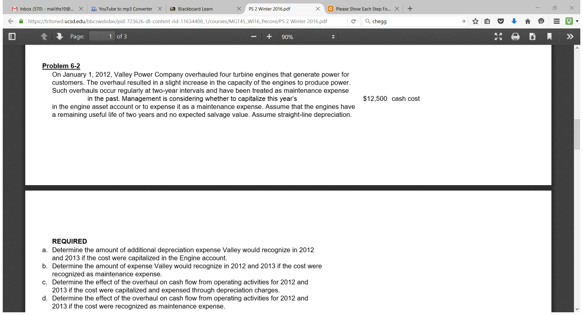 Solved On January 1, 2012, Valley Power Company overhauled | Chegg.com