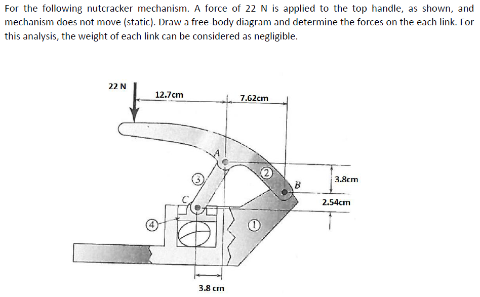 Solved For the following nutcracker mechanism. A force of 22 | Chegg.com