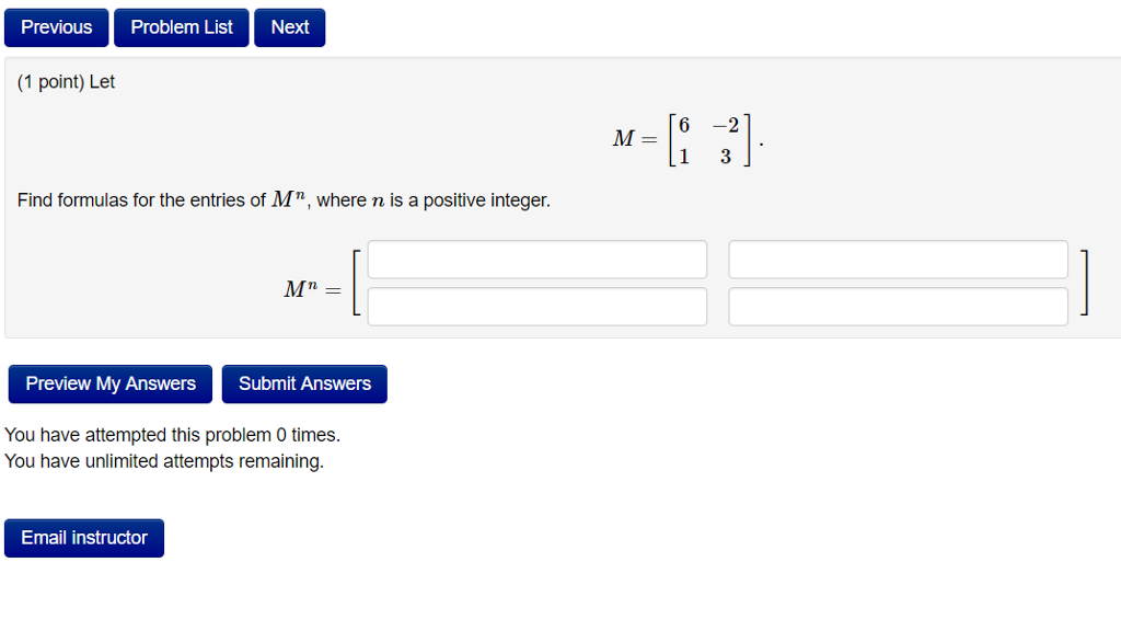 Solved Let Find formulas for the entries of M^n, where n is | Chegg.com