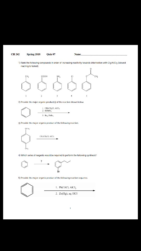Solved CH 242 Spring 2018 Namc 1 Rank the rollowing | Chegg.com