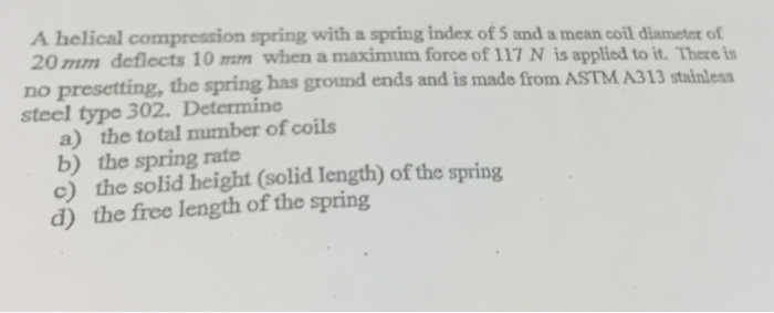 Solved A helical compression spring with a spring index of 5 | Chegg.com