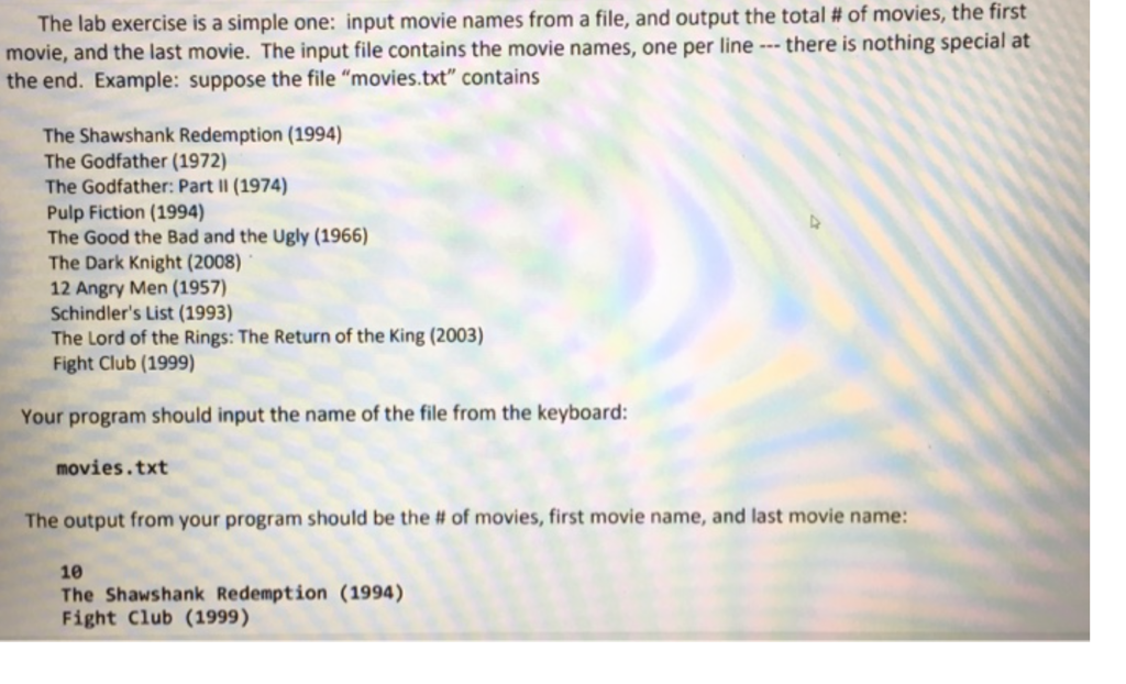 Solved The lab exercise is a simple one: input movie names | Chegg.com
