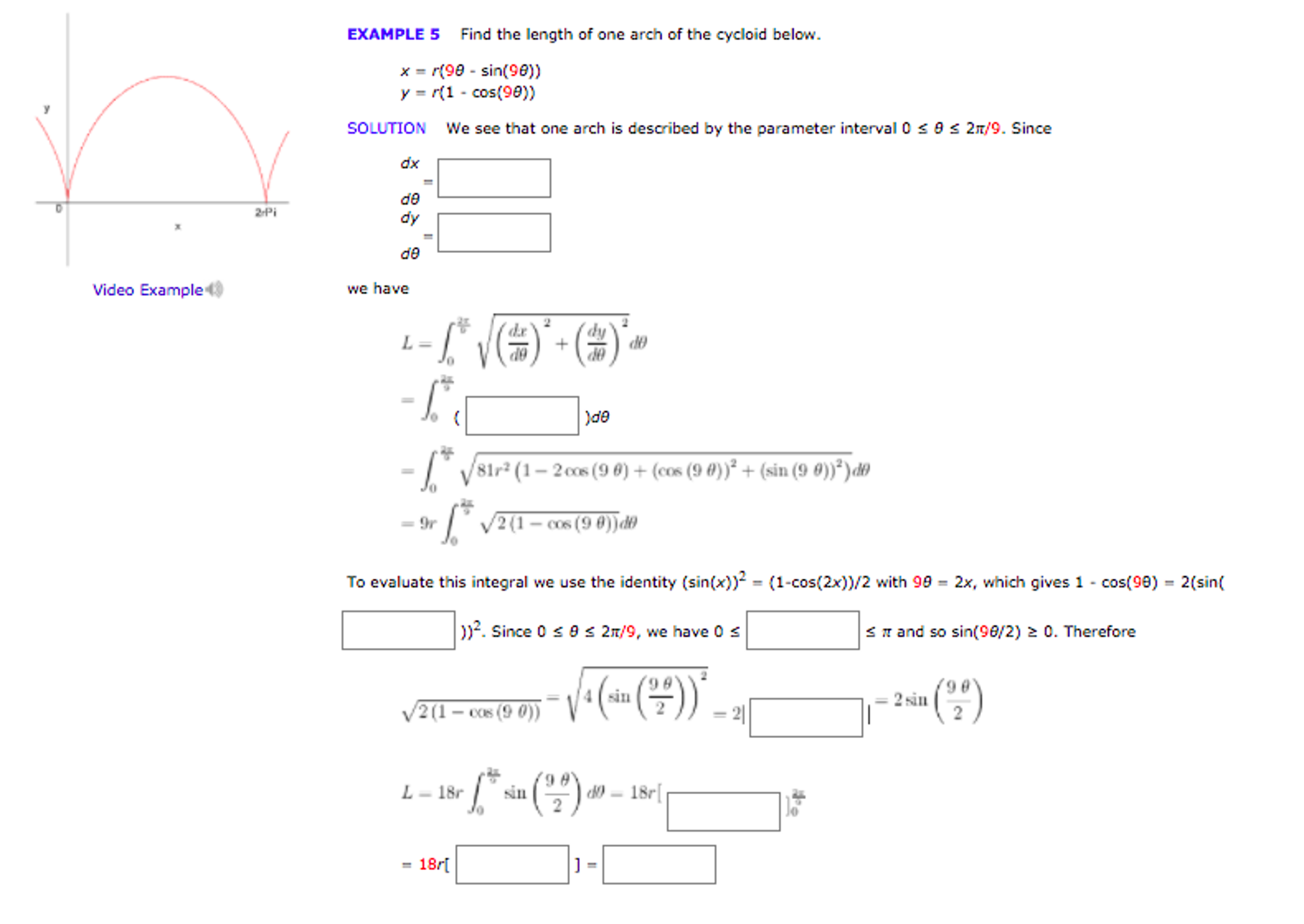 Solved Find the length of one arch of the cycloid below. x | Chegg.com