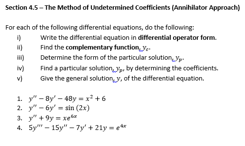 Solved For each of the following differential equations, do | Chegg.com