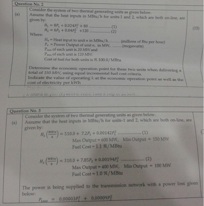 Solved Consider the system of two thermal generating units | Chegg.com