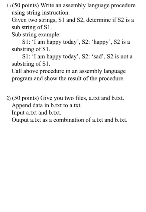 Solved Write an assembly language procedure using string | Chegg.com Solved Write an assembly language procedure using string | Chegg.com