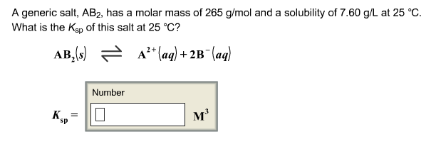 Solved A generic salt, AB_2, has a molar mass of 265 g/mol | Chegg.com