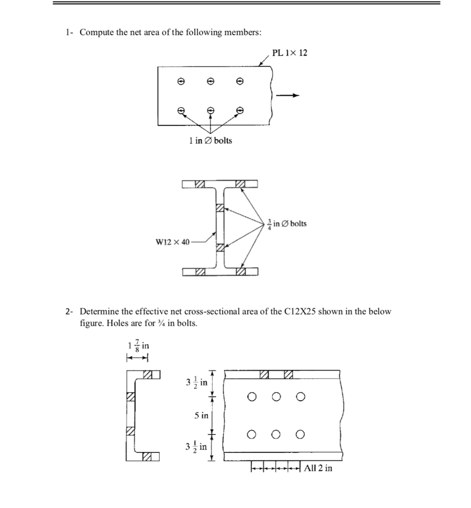 Solved 1 Compute the net area of the following members: PL | Chegg.com