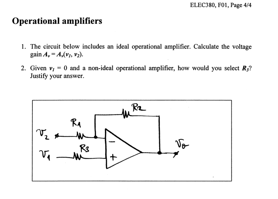 Solved ELEC380, F01, Page 4/4 Operational amplifiers 1. The | Chegg.com