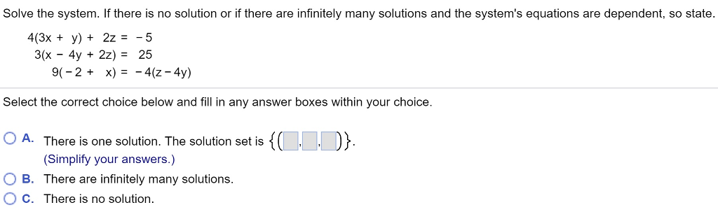 Solved Solve the system. If there is no solution or if there | Chegg.com