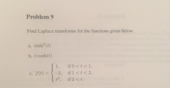 Solved Find Laplace transforms for the functions given | Chegg.com