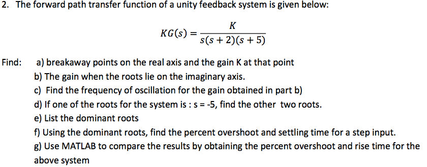 Solved 2 The Forward Path Transfer Function Of A Unity