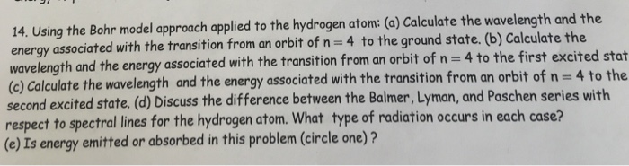 Solved Using the Bohr model approach applied to the hydrogen | Chegg.com