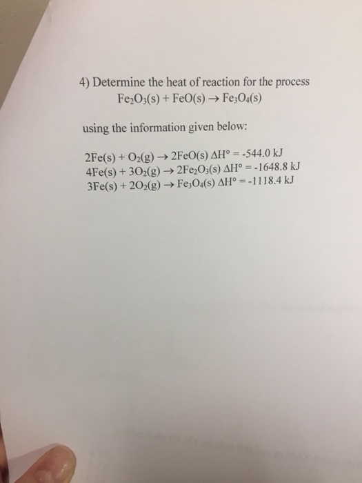 Solved Determine the heat of reaction for the process Fe203 | Chegg.com