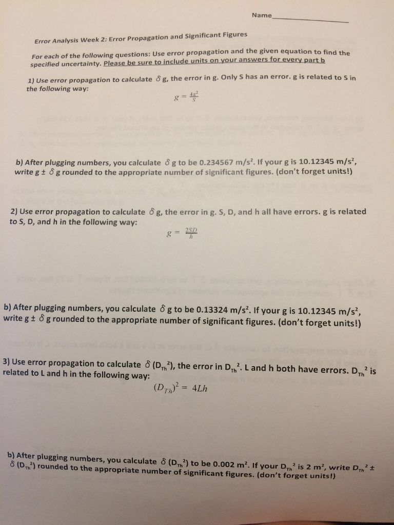 Solved Name Error Analysis Week 2: Error Propagation and | Chegg.com