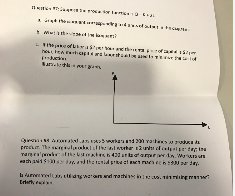 Solved Suppose the production function is Q = K + 2L a. | Chegg.com