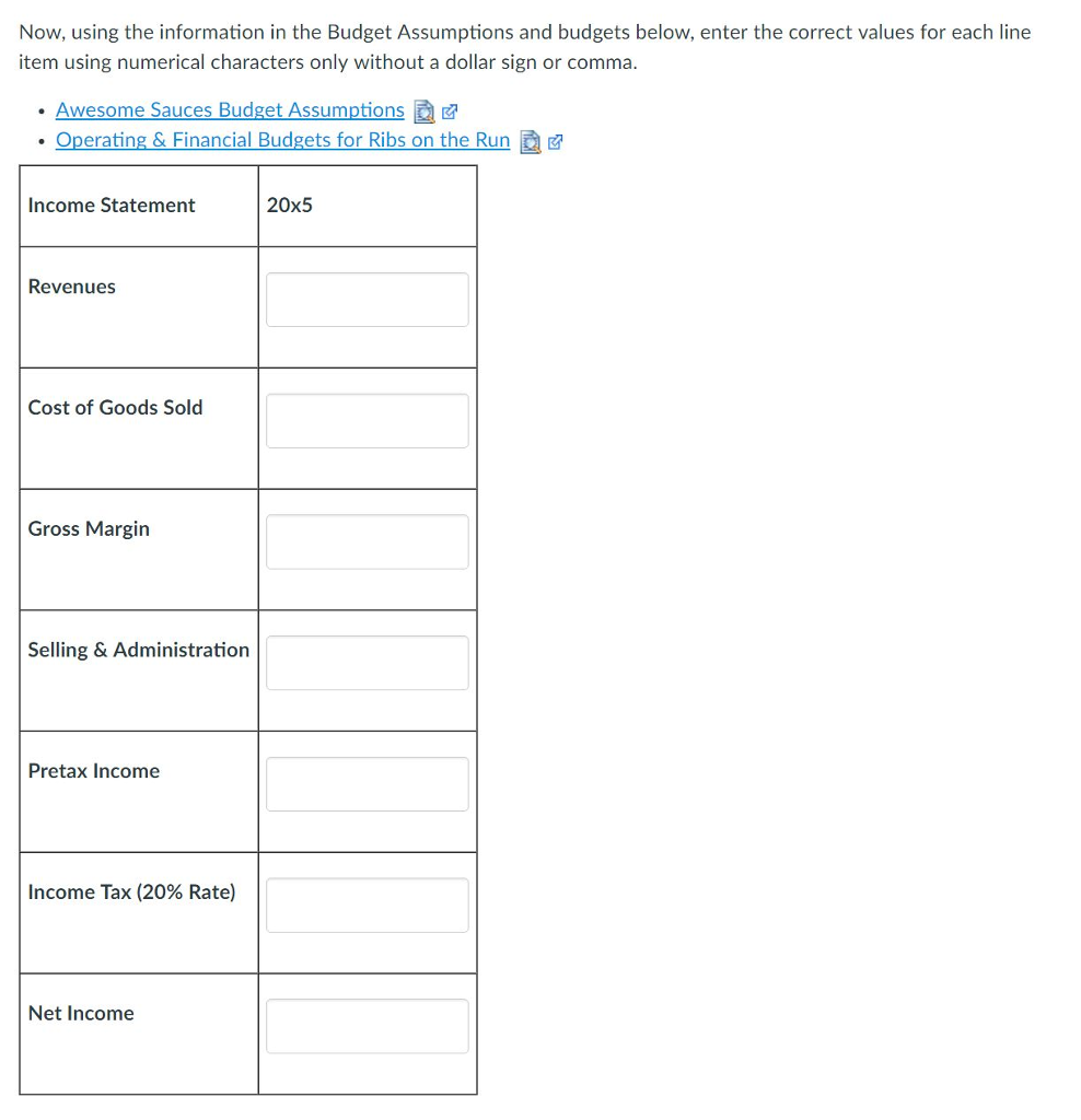 Solved Now, using the information in the Budget Assumptions | Chegg.com