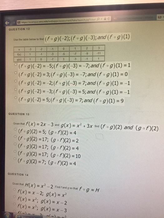 Solved Use the table below to find (f o g)(-2), (f o | Chegg.com