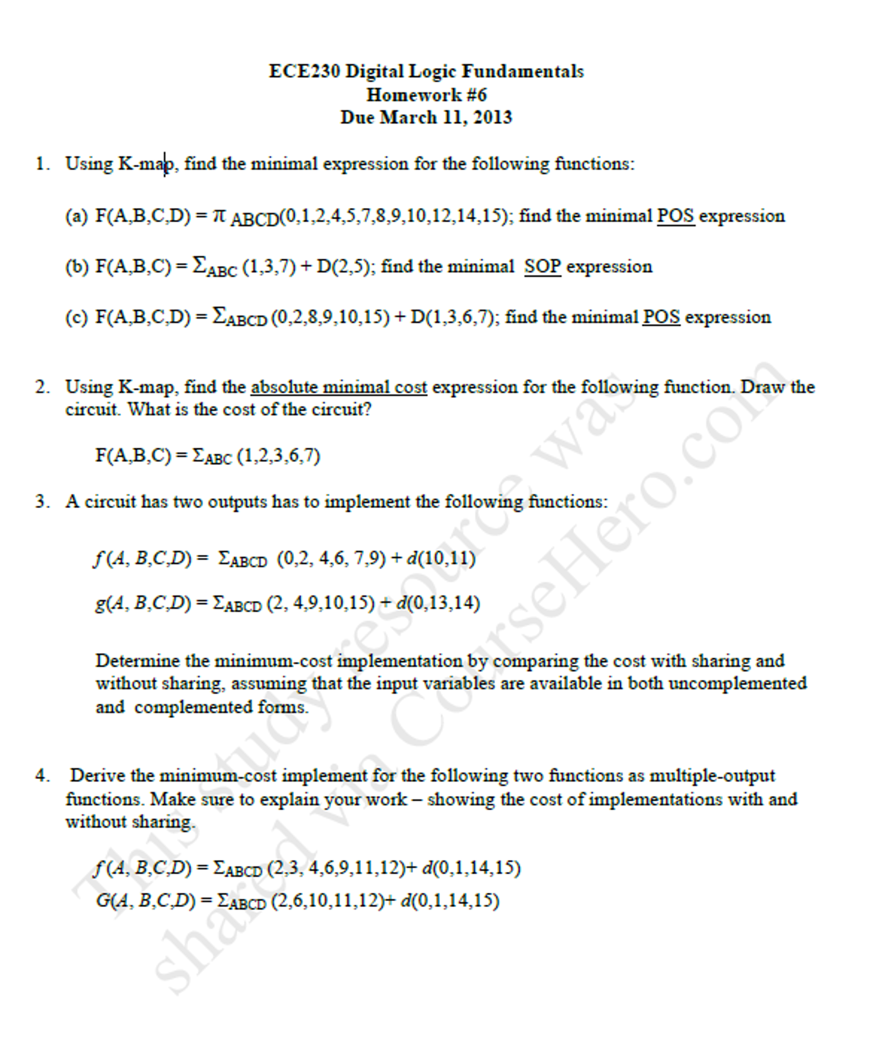 Solved DIGITAL LOGIC FUNDAMENTALS. K-MAPS POS&SOP Only need | Chegg.com