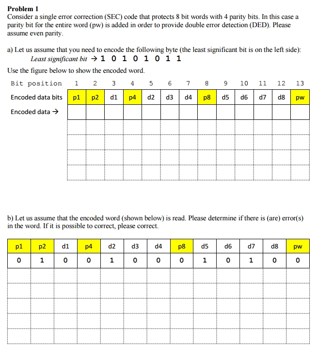Consider A Single Error Correction Sec Code That