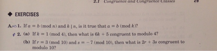 Solved If a = b (mod n) and k|n, is it true that a = b (mod | Chegg.com