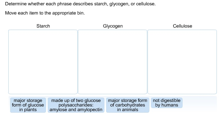 (Solved) - Determine whether each phrase describes starch, glycogen, or ... (Solved) - Determine whether each phrase describes starch, glycogen, or ...