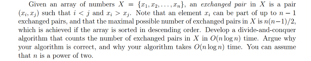 Solved Given an array of numbers X = {xi,T2, ,xn), an | Chegg.com