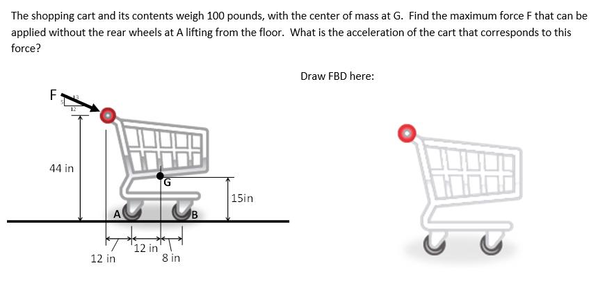 Solved The shopping cart and its contents weigh 100 pounds, | Chegg.com