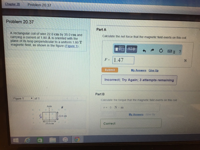 Solved A rectangular coil wire 22cm by 35 cm and carrying a | Chegg.com