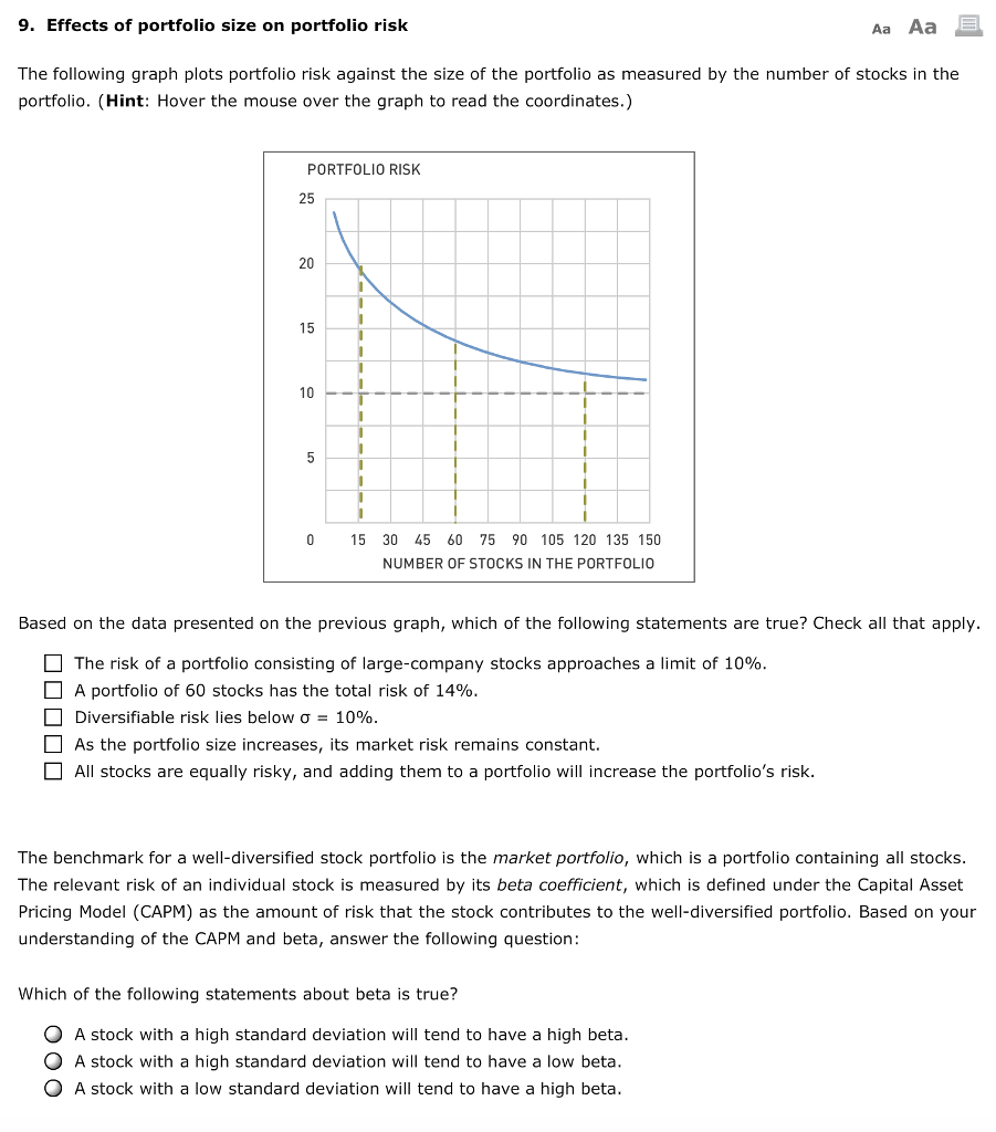 Solved 8 Portfolio Risk And Diversification Aa Aa A
