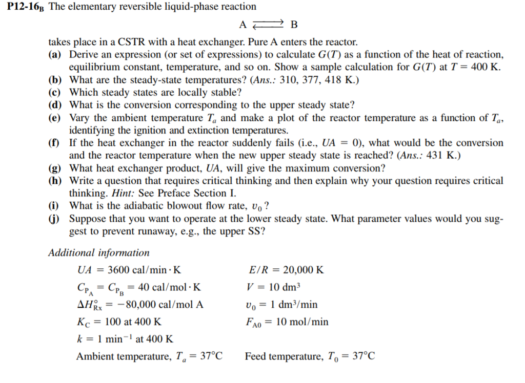 P12-16B The elementary reversible liquid-phase | Chegg.com