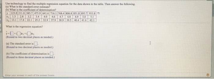 Solved Use technology to find the multiple regression | Chegg.com