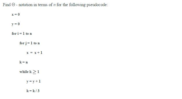 Solved Find theta-notation in terms of n for the following | Chegg.com