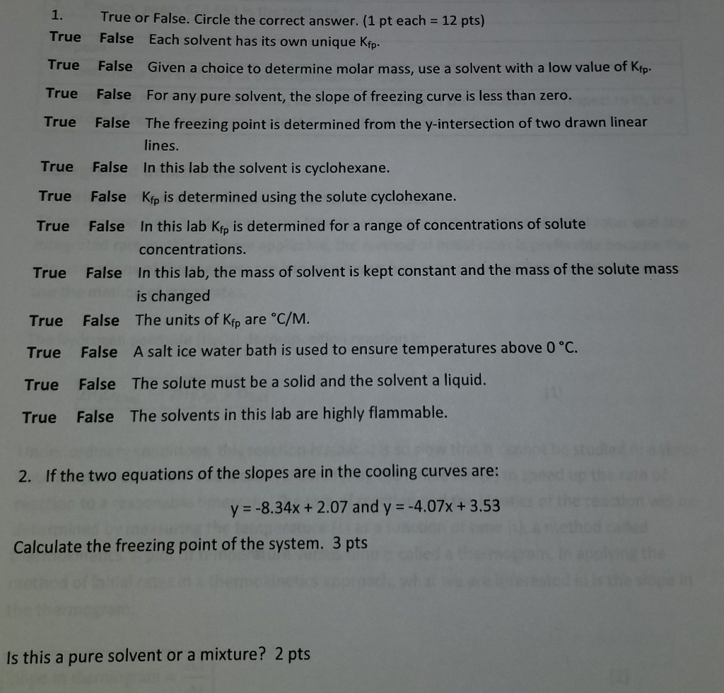 Solved 1. True or False. Circle the correct answer. (1 pt | Chegg.com