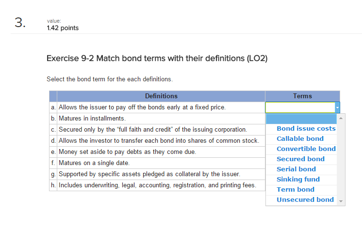 Solved Exercise 9-2 Match bond terms with their | Chegg.com