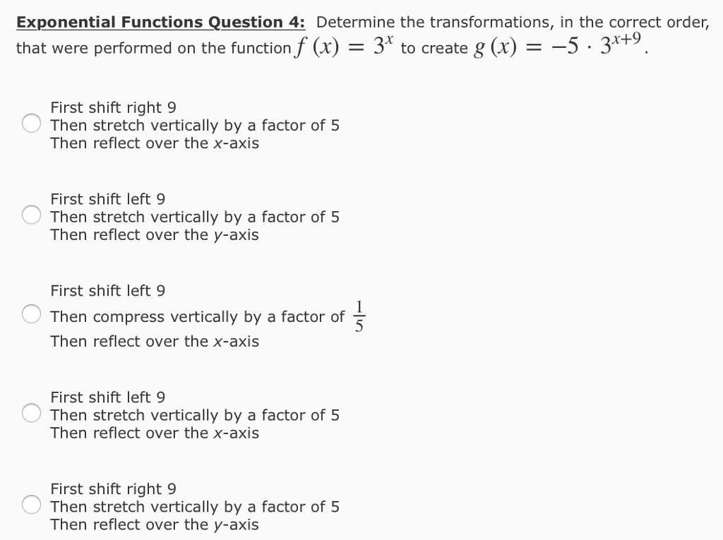 Solved Exponential Functions Question 4: Determine the | Chegg.com