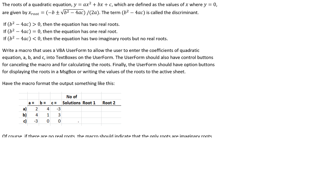 Solved The roots of a quadratic equation, y = ax2 + bx + c, | Chegg.com
